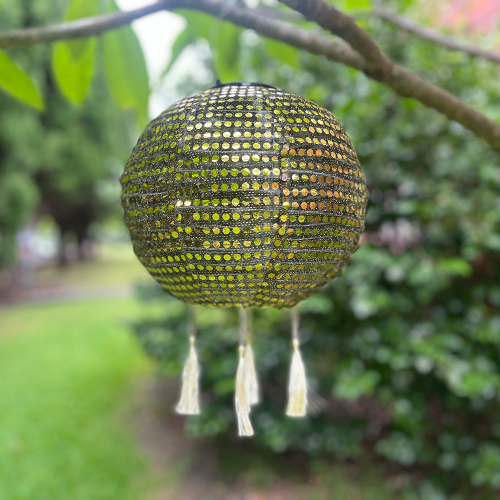 Gold Sequin Solar Hanging Lantern (20cm) | Solar Lights
